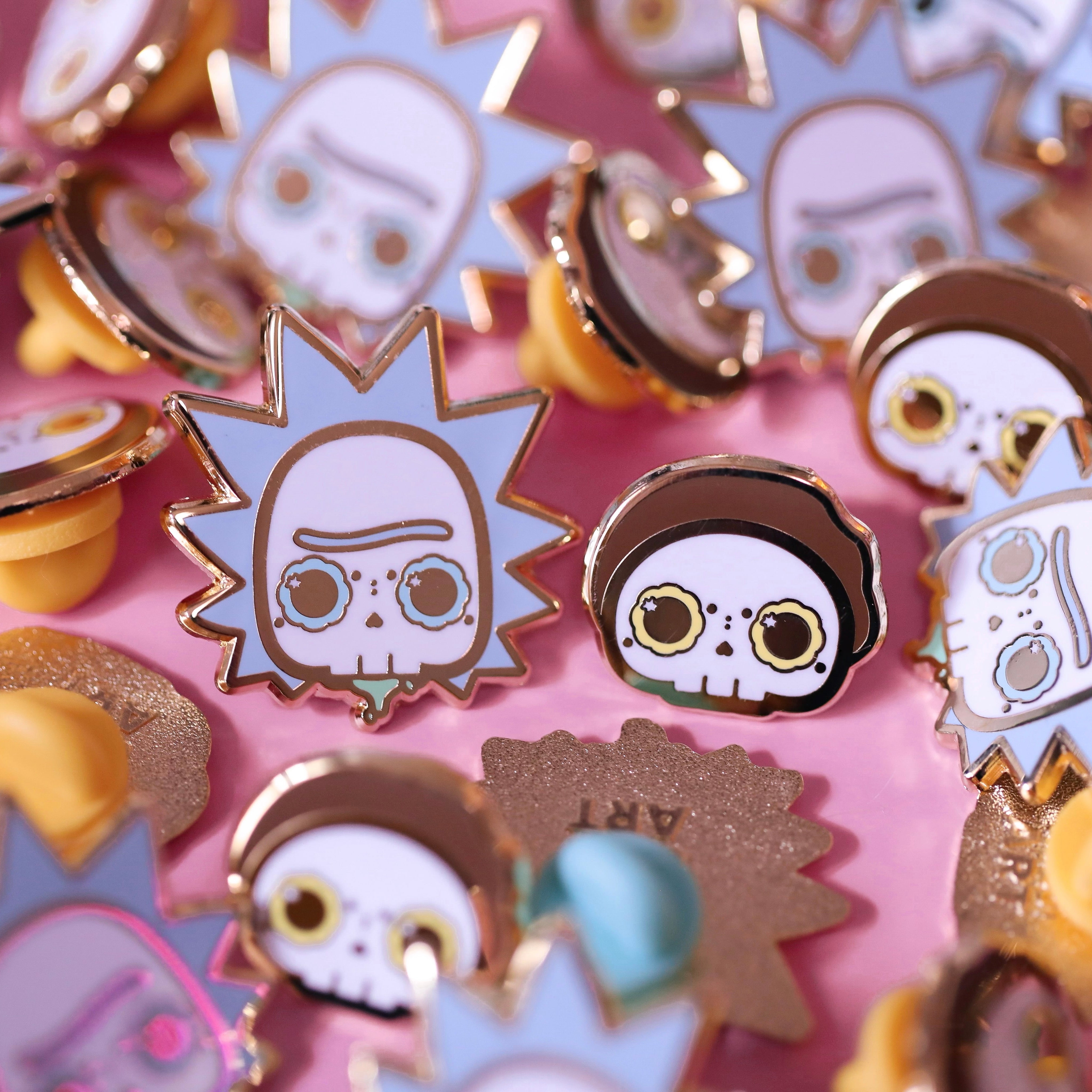 [BUNDLE] Rick + Morty Skull Gold Plated Hard Enamel Pins – CHIQUI ART